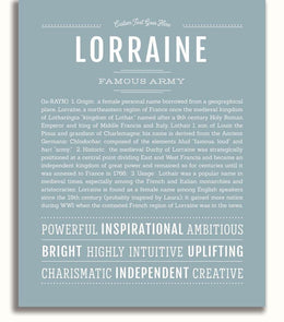 Lorraine Personalized Name Meaning Art Prints – Name Stories