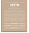 Loryn Personalized Name Meaning Art Prints – Name Stories