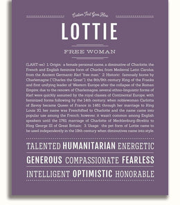 Lottie Personalized Name Meaning Art Prints – Name Stories