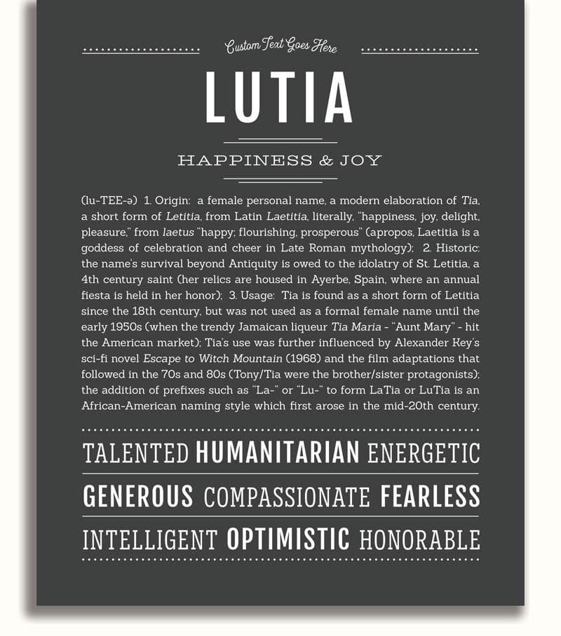 Lutia Personalized Name Meaning Art Prints – Name Stories