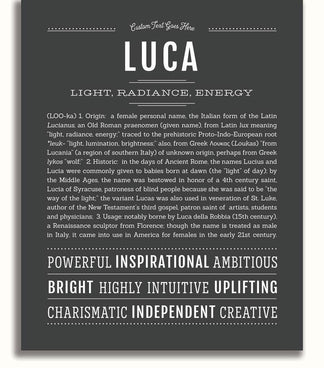 Luca Personalized Name Meaning Art Prints – Name Stories