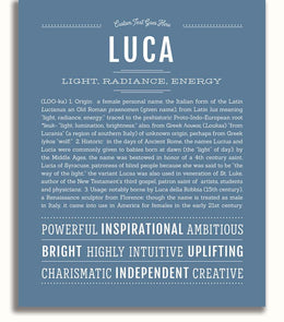 Luca Personalized Name Meaning Art Prints – Name Stories