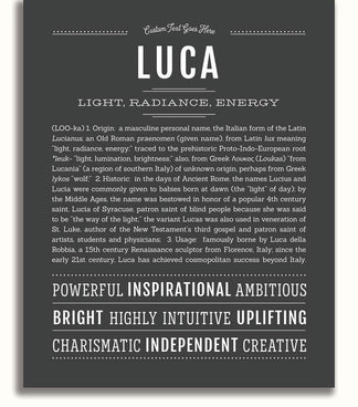 Luca Personalized Name Meaning Art Prints – Name Stories