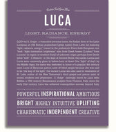Luca Personalized Name Meaning Art Prints – Name Stories