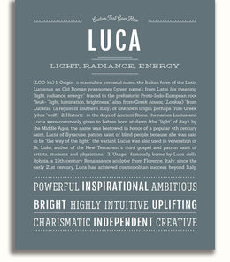 Luca Personalized Name Meaning Art Prints – Name Stories