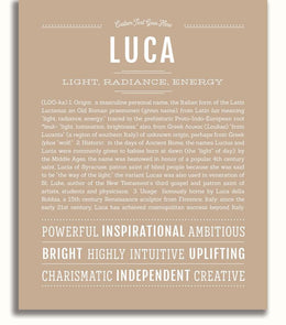 Luca Personalized Name Meaning Art Prints – Name Stories