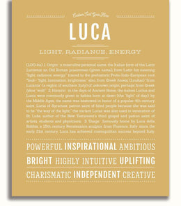 Luca Personalized Name Meaning Art Prints – Name Stories