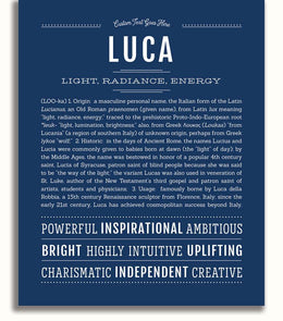 Luca Personalized Name Meaning Art Prints – Name Stories