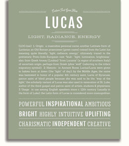 Lucas Personalized Name Meaning Art Prints – Name Stories