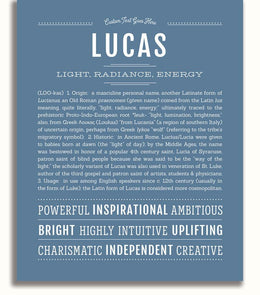 Lucas Personalized Name Meaning Art Prints – Name Stories