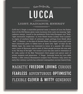 Lucca Personalized Name Meaning Art Prints – Name Stories