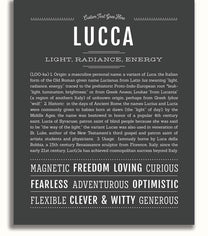 Lucca Personalized Name Meaning Art Prints – Name Stories
