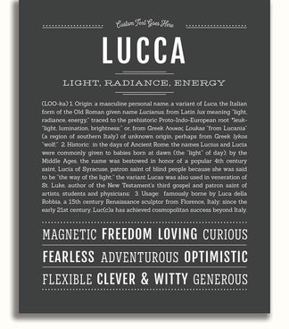Lucca Personalized Name Meaning Art Prints – Name Stories