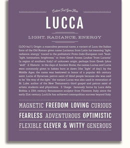 Lucca Personalized Name Meaning Art Prints – Name Stories