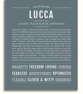 Lucca Personalized Name Meaning Art Prints – Name Stories