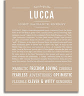 Lucca Personalized Name Meaning Art Prints – Name Stories