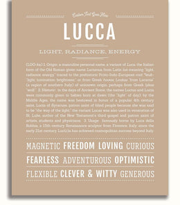Lucca Personalized Name Meaning Art Prints – Name Stories
