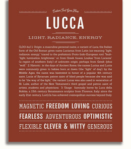 Lucca Personalized Name Meaning Art Prints – Name Stories