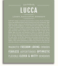 Lucca Personalized Name Meaning Art Prints – Name Stories