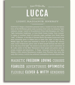 Lucca Personalized Name Meaning Art Prints – Name Stories