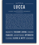 Lucca Personalized Name Meaning Art Prints – Name Stories