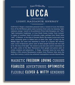 Lucca Personalized Name Meaning Art Prints – Name Stories