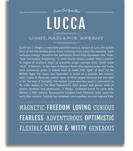 Lucca Personalized Name Meaning Art Prints – Name Stories