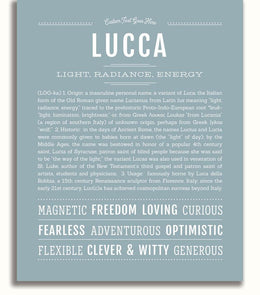 Lucca Personalized Name Meaning Art Prints – Name Stories