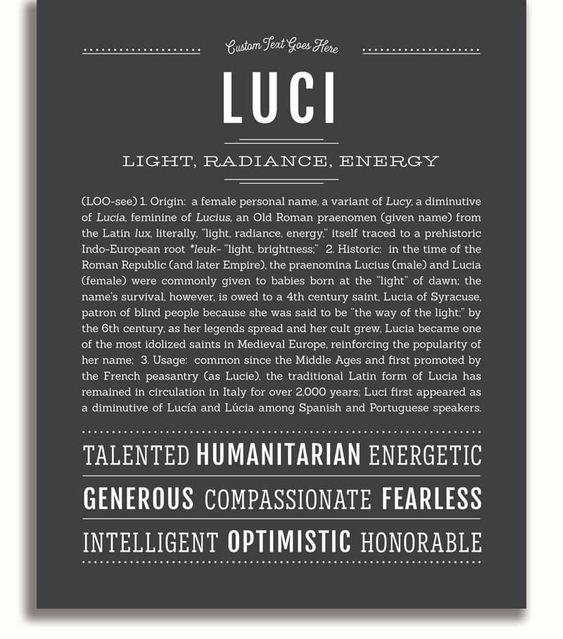 Luci Personalized Name Meaning Art Prints – Name Stories