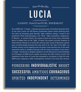 Lucia Personalized Name Meaning Art Prints – Name Stories