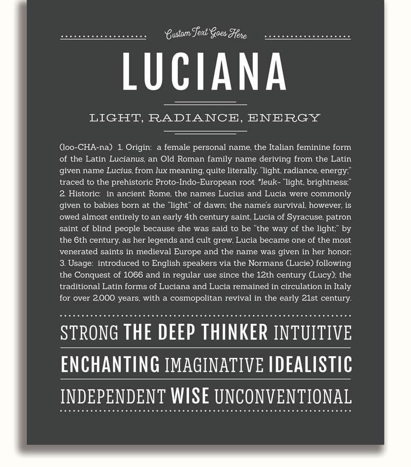 Luciana Personalized Name Meaning Art Prints – Name Stories