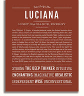 Luciana Personalized Name Meaning Art Prints – Name Stories