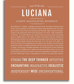 Luciana Personalized Name Meaning Art Prints – Name Stories