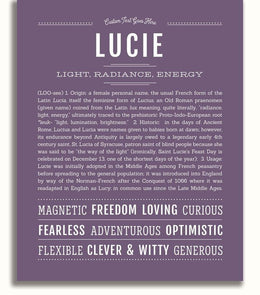 Lucie Personalized Name Meaning Art Prints – Name Stories