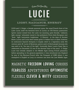 Lucie Personalized Name Meaning Art Prints – Name Stories