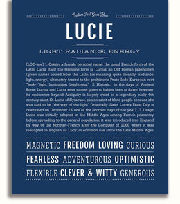 Lucie Personalized Name Meaning Art Prints – Name Stories