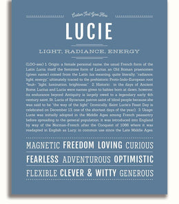 Lucie Personalized Name Meaning Art Prints – Name Stories