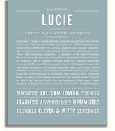 Lucie Personalized Name Meaning Art Prints – Name Stories