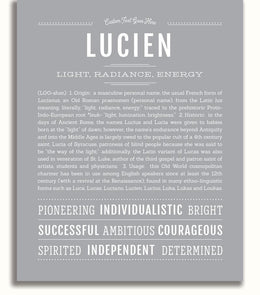 Lucien Personalized Name Meaning Art Prints – Name Stories