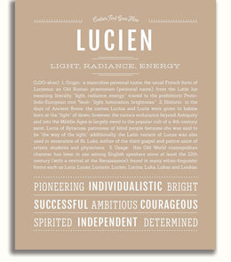 Lucien Personalized Name Meaning Art Prints – Name Stories