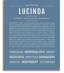 Lucinda Personalized Name Meaning Art Prints – Name Stories