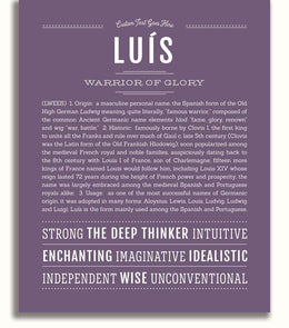 Luis Personalized Name Meaning Art Prints – Name Stories