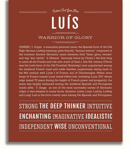 Luis Personalized Name Meaning Art Prints – Name Stories