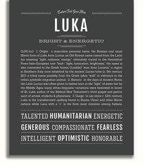 Luka Personalized Name Meaning Art Prints – Name Stories