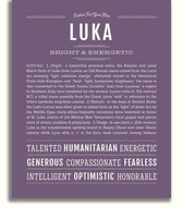 Luka Personalized Name Meaning Art Prints – Name Stories