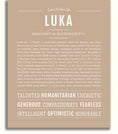 Luka Personalized Name Meaning Art Prints – Name Stories