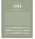 Luka Personalized Name Meaning Art Prints – Name Stories