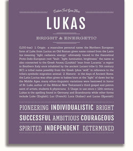 Lukas Personalized Name Meaning Art Prints – Name Stories