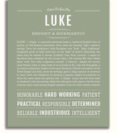 Luke Personalized Name Meaning Art Prints – Name Stories