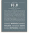 Lulu Personalized Name Meaning Art Prints – Name Stories